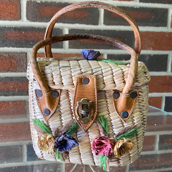 Other | Vintage Rattan And Leather Handheld Purse | Poshmark